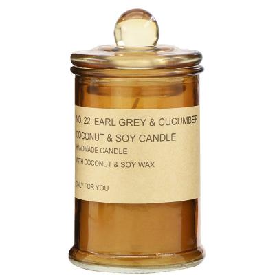 China New Arrival Lead-free Transparent Clear Candle Jar Candle Holder Set with Sealed Glass Lid Gold Amber candle jar for sale