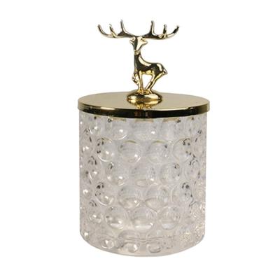 China luxury home decoration cylinder empty gold metal deer head jar top lid holder candle glass can jar , jars with lids for sale