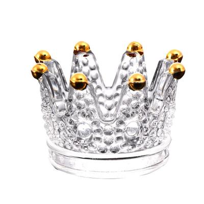 China Glass crown transparent ashtray candle cup creative decoration gold dazzle candlestick candle jar for sale