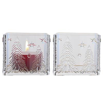 China JoeForG 2021 simple design square shape Christmas tree printed glass candle jar for sale