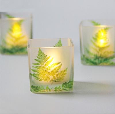 China frosted wholesale container green empty textured rectangle glass candle jar for sale