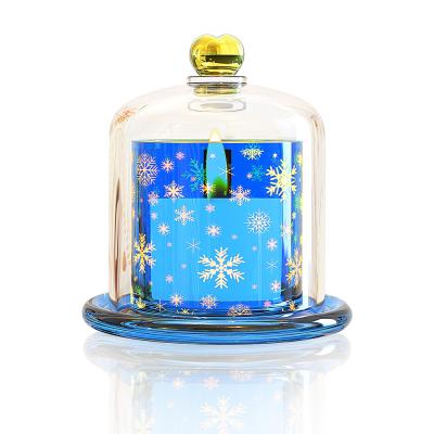 China JoeForG 200ml snow patterned glass candle jar with loving cover for sale