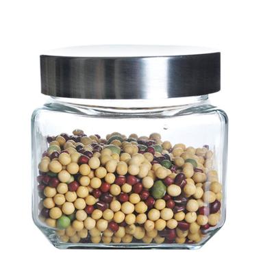 China containers metal wooden lid kitchen transparent food storage bottle preserve glass cookie jar for sale