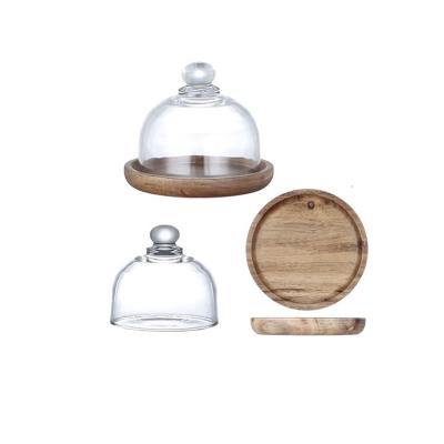 China Mini dessert plate creative wooden mousse glass covered cake dessert vintage clear glass plate for sale