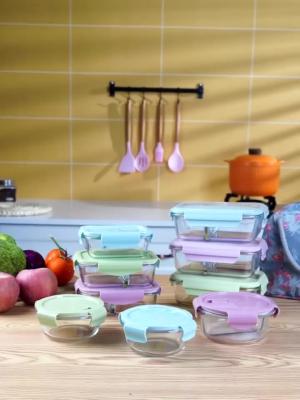 China Eco-friendly Glass Food Container With Lid Glass Lunch Box Microwavable Lunch Container Sets for sale