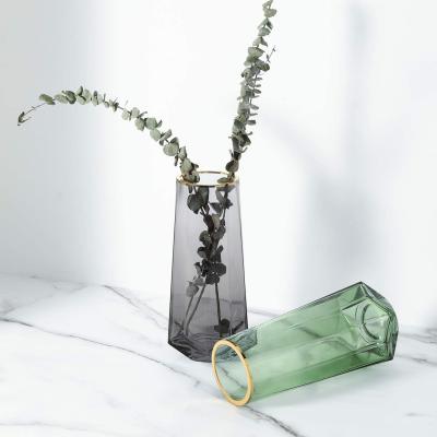 China cylinder vertical line pattern flower non-slip glass decorative vase for sale