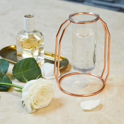 China home decor Glass Metal Stand Cylinder flower decoration clear glass vases for sale