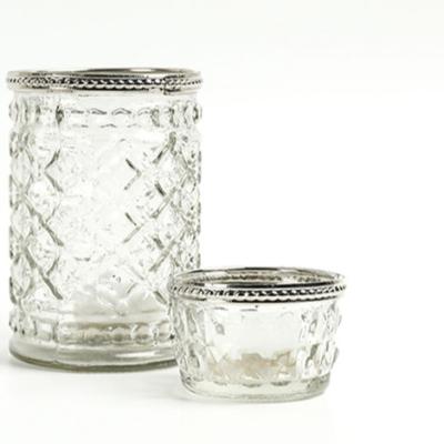 China cheap wholesale dapper custom colorful embossed glass candle jars suppliers for sale