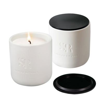 China Fancy Ceramic Candle Container Cylinder Votive Empty Wholesale Matt White Candle Jars with Lids for sale
