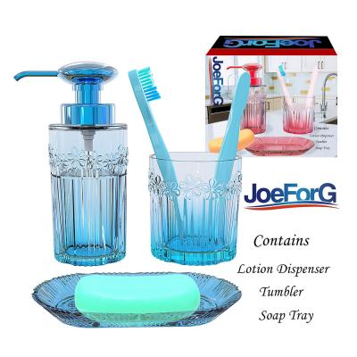 China JoeForG Wholesale can be customized empty hand sanitizer bottle water cup soap tray glass washing set for sale