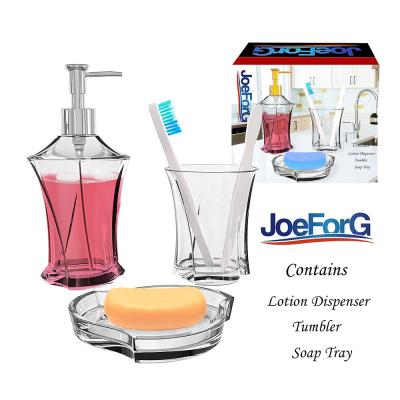 China JoeForG Wholesale can be customized empty clear hand sanitizer bottle water cup soap tray Glass washing set with bead dec for sale