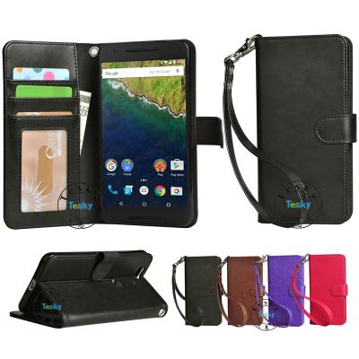 China Elegant pu leather wallet case for huawei nexus 6p with wrist strap,OEM and ODM welcome for sale