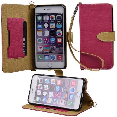China pu leather mobile phone case for iphone 6s with stand function and wrist strap for sale