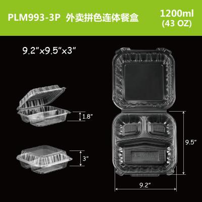 China 1200ml 43oz Transparante pp voorzag Container 9,2 ' X9.5 ' X3 van de Dekselmicrogolf“ van een scharnier Te koop