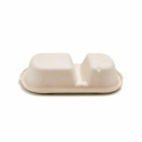 China Two Compartment Biodegradable Container 25OZ Sugarcane Bagasse Clamshell Take Out Box for sale