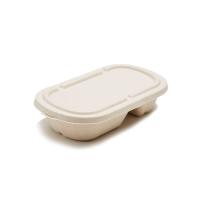 China Two Compartment Biodegradable Container 25OZ Sugarcane Bagasse Clamshell Take Out Box for sale