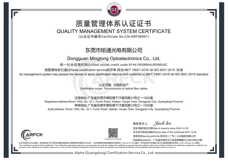 ISO - Dongguan Mingtong Optoelectronics Co., Ltd