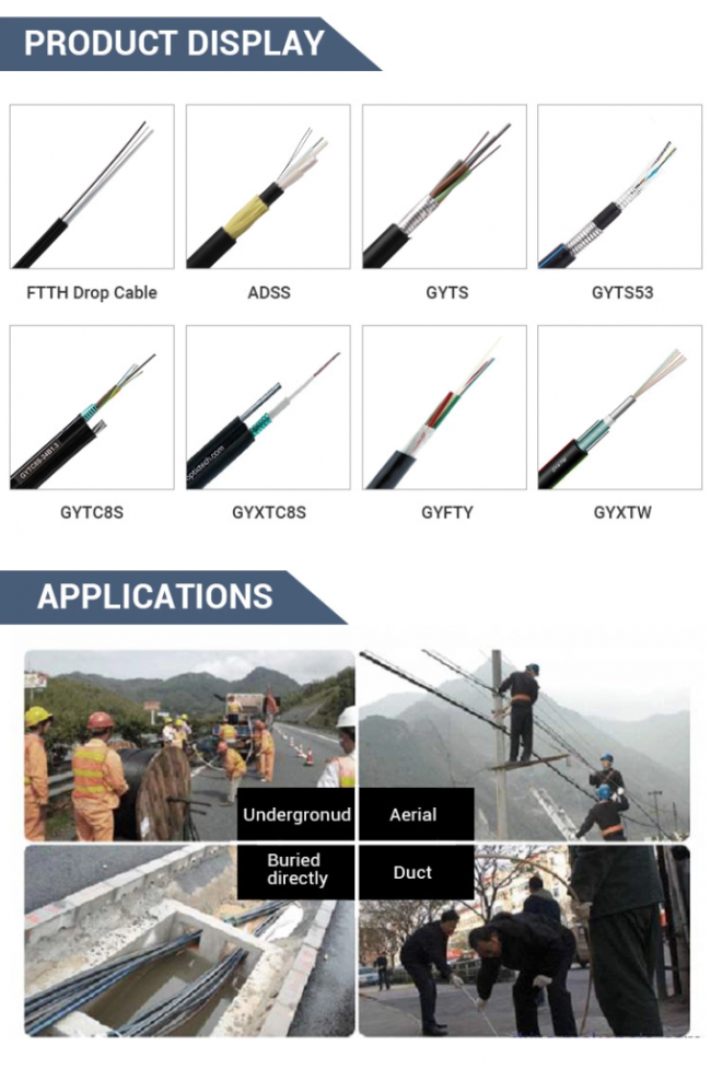 OEM 8 12 24 Core FIG8 Self Supporting Aerial Figure 8 Fiber Optic Cable(GYTC8S) 3