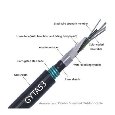 중국 24 코어 GYTA53 야외 광섬유 케이블 직장 매장 된 이중 자켓 랜드 된 느슨 튜브 알루미늄 장갑 케이블 판매용