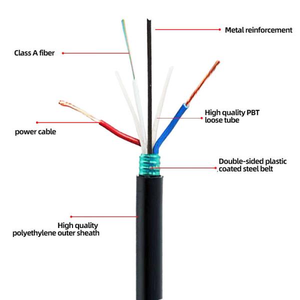 Quality Singlemode Direct Buried Copper Fiber Composite Cable 4 6 8 12 Core Oplc Hybrid for sale