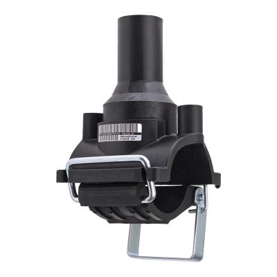 China PE100 Compact Branch Saddle | Underclamp | 4mm Auto Pin | Small-Bore 20-63mm Outlet | Water PN16 / Gas 10 Bar | DN40-90 Main | Service Connection for Gas, Water, Mining & Irrigation Networks for sale