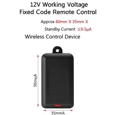China 12V Working Voltage Fixed Code Remote Control Approx 60mm X 35mm X 15mm Standby Current ≤0.5μA Wireless Control Device for sale