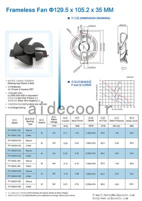 China Ventilador de refrigeração Frameless estável do ODM, fã sem escova de carregamento hidráulico da C.C. FF12835 à venda
