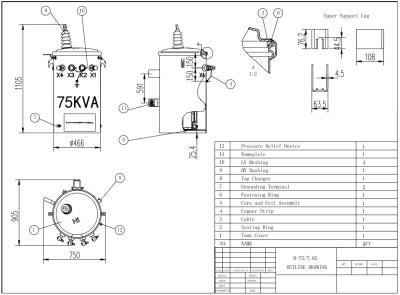 Cina Trasformatore riempito di olio - Trasformatore montato su palo monofase garantito 60Hz 23kV 230V / 460V 50kVA in vendita