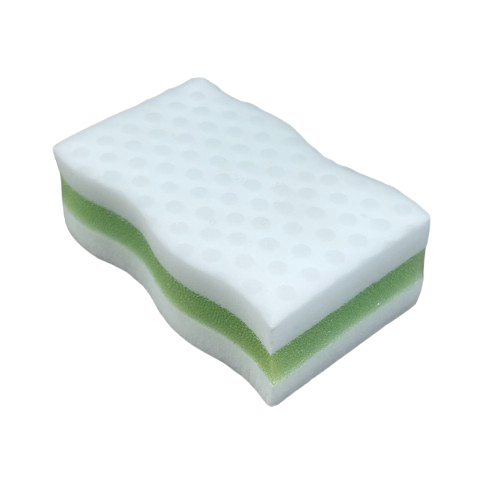 Melamine foam sponge showing yellow and white dual-tone design