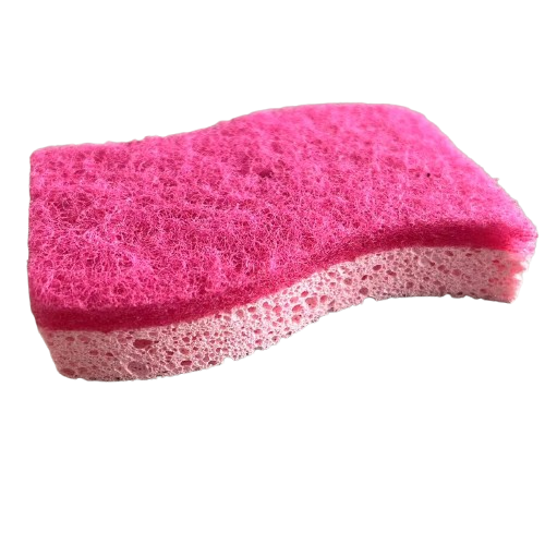Compostable cellulose sponge in use on kitchen counter