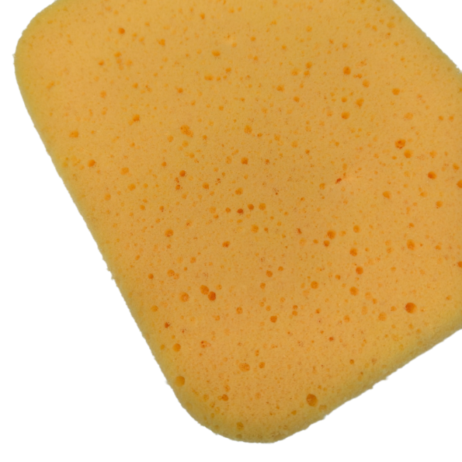 Sponge in use cleaning a car surface