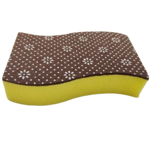 Close-up view of durable printed kitchen sponge