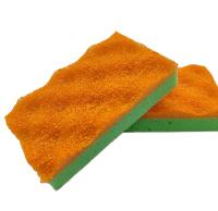 Quality Yellow Green Kitchen Cleaning Sponge Heat Pressed Corrugated 20-30kg/M3 Density for sale