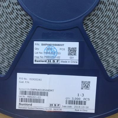 China SWPA4018S680MT Inductor de potencia de 68μH con 20% de tolerancia, tamaño 4018, 1.24A de corriente de saturación, 1.15A de corriente de aumento de temperatura, construcción blindada, rango de -40°C a 125°C, cumple con RoHS, embalaje en cinta y carrete en venta