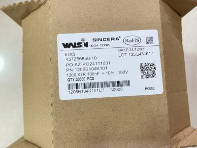 China 1206B104K101CT – MLCC 1206 case X7R dielectric 0.1µF ±10% 100V rated low ESR wide -55°C to +125°C range perfect for decoupling and power filtering for sale