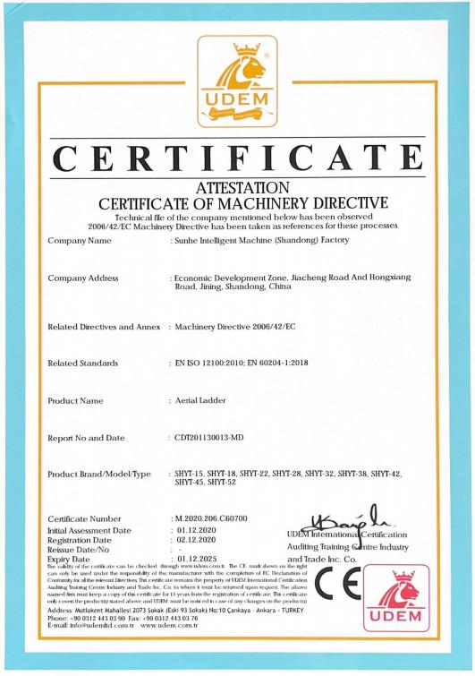 ATTESTATION CERTIFICATE OF MACHINERY DIRECTIVE - Jining Jiubang Construction Machinery Equipment Co., Ltd.