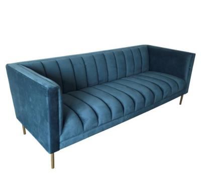 China Blue Velvet Doorgenaaid 3 Seat 221x76x78cm Woonkamerbank Te koop