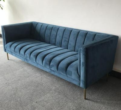 China Blue Velvet Doorgenaaid 3 Seat 221x76x78cm Woonkamerbank Te koop