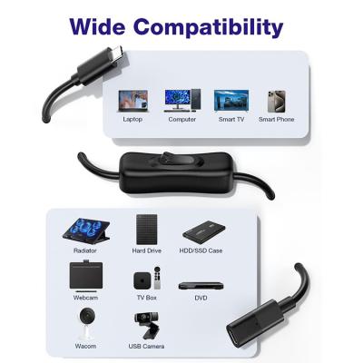 China Male to Female USB Type C to C Switch on off Data Charging Extension Cable for Raspberry Pi LED Lamp Phone for sale