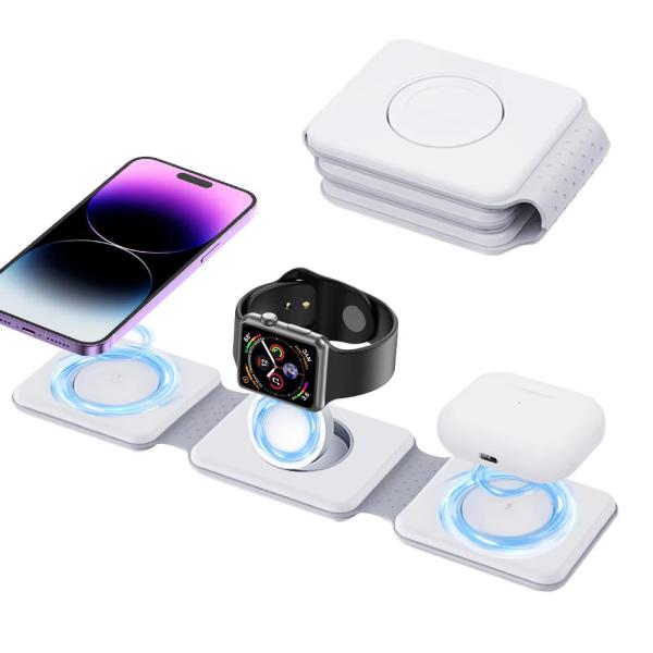 Quality Magnetic 3 In 1 Foldable Wireless Charger iPhone 12-15 15w Fast Wireless for sale