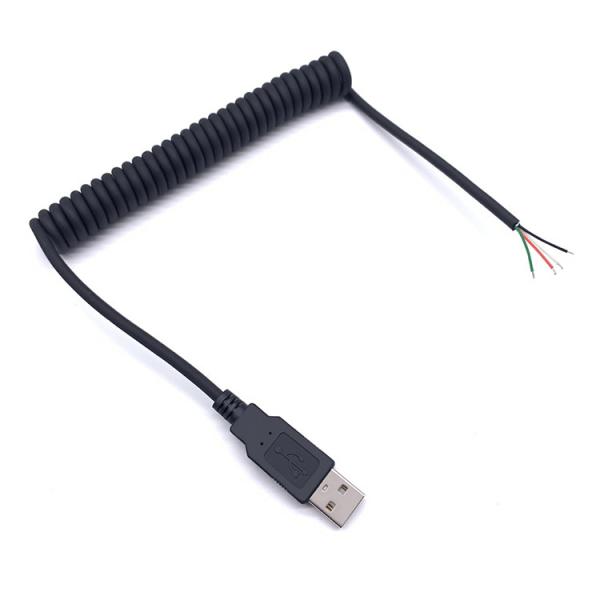 Quality Coiled Spring Wire USB to Open 4 Tinned Bare Wires End Cable for sale