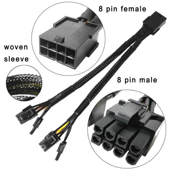 Quality Woven Sleeve PCIe 8 Pin Female to Dual 8 Pin Male PCI Express Graphics Video for sale