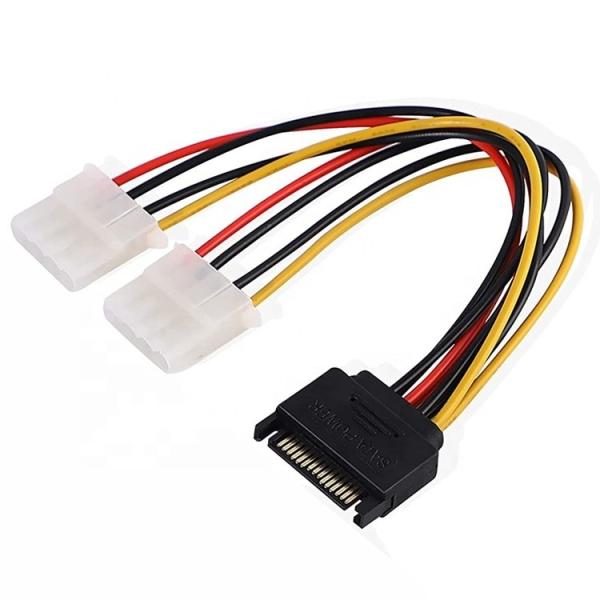 Quality Sata 15 Pin Male to Dual Molex 4 Pin Lp4 IDE Female Hard Drive Power Y Adapter Converter Cable  for HDD SSD for sale