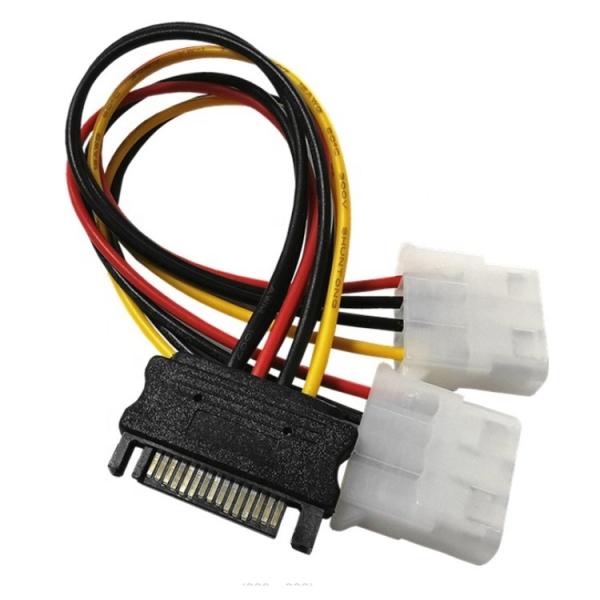 Quality Sata 15 Pin Male to Dual Molex 4 Pin Lp4 IDE Female Hard Drive Power Y Adapter for sale