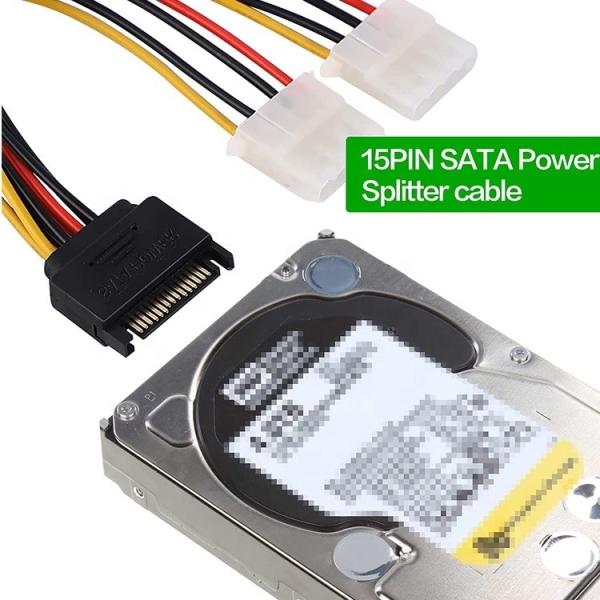 Quality Sata 15 Pin Male to Dual Molex 4 Pin Lp4 IDE Female Hard Drive Power Y Adapter for sale