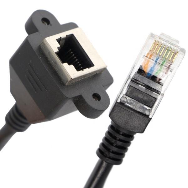 Quality Custom 6FT Screw Locking Stud Network Ethernet Female Socket RJ45 Panel Mount Extension Cable for sale