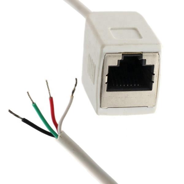 Quality Customization White Female RJ45 Socket To Open Tinned Soldering 4 Wires Bare End  Pigtail Cable for sale