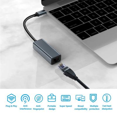 Cina Plug and Play USB 3.0 Tipo C Maschio a Gigabit RJ45 Ethernet Network Lan Adapter per Computer portatili in vendita