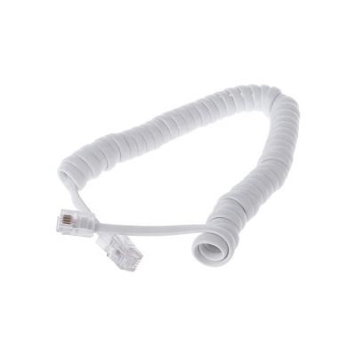 China 1m 2m 3m Coiled Spring RJ9 4P4C RJ11 Black White Spiral Flat Cat3 ADSL Telephone Cable for sale