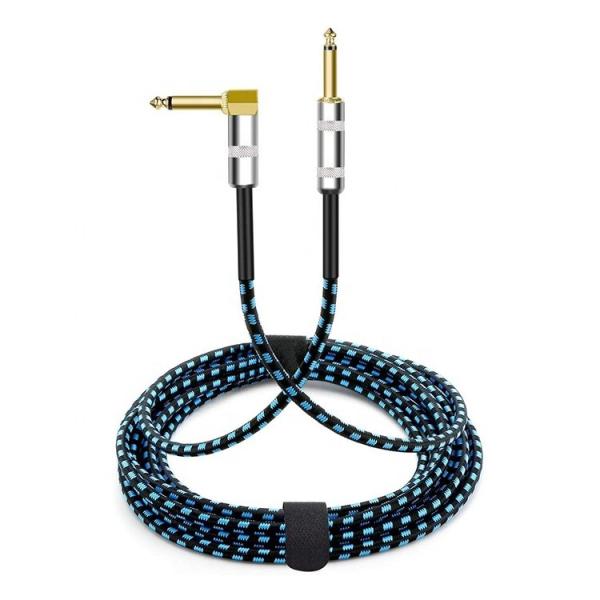 Quality 10FT Durable Blue Braided 90 Degree Angled to Straight 1/4 TS Jack Electric Instrument Guitar Patch Cable for sale